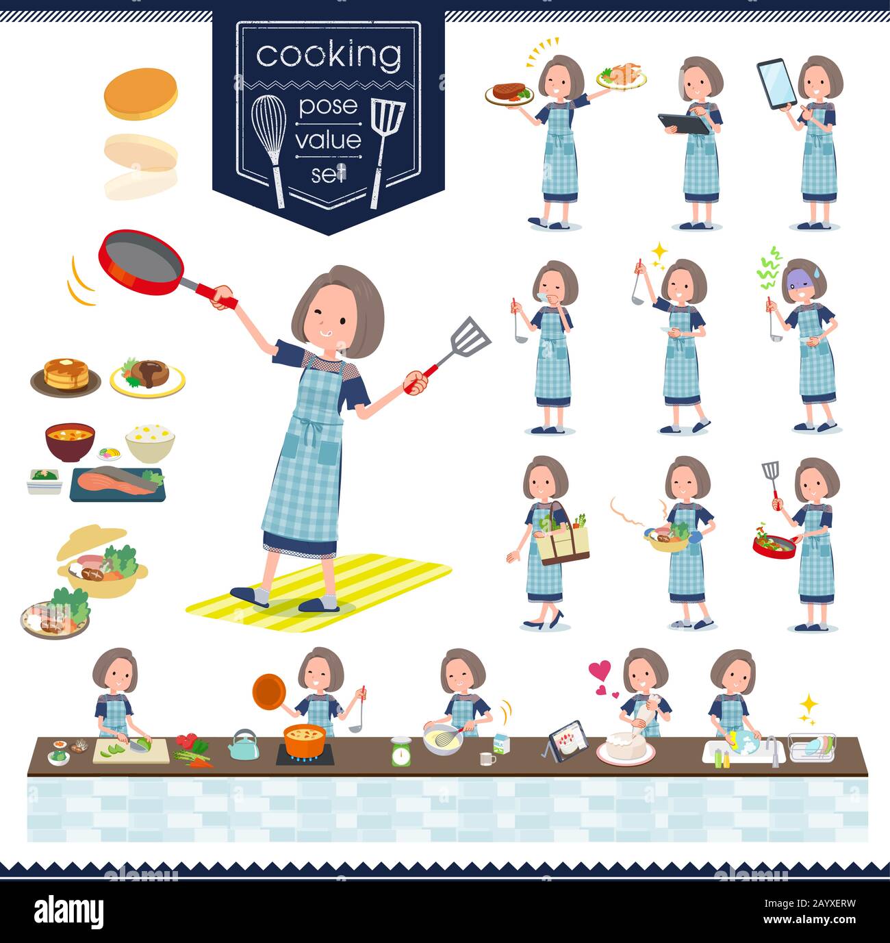 A set of dress fashion women about cooking.There are actions that are ...