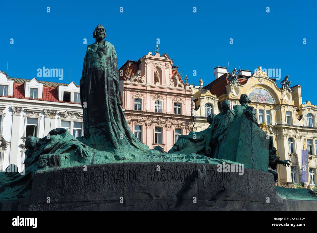 Statue of religious reformer Jan Hus at the Old Town Square of Prague ...