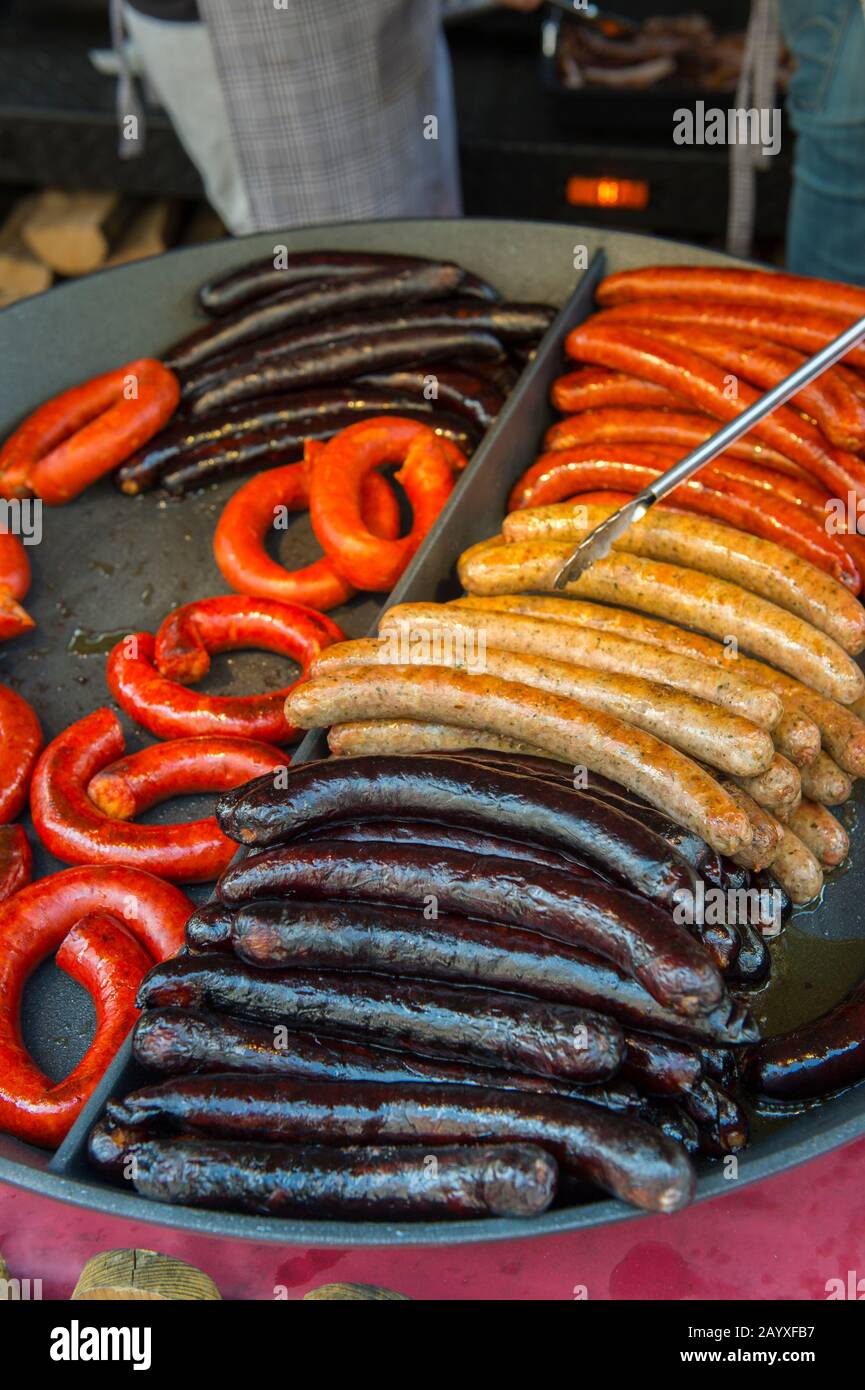 Typical Czech sausage stand on Wenceslas Square which is one of the ...