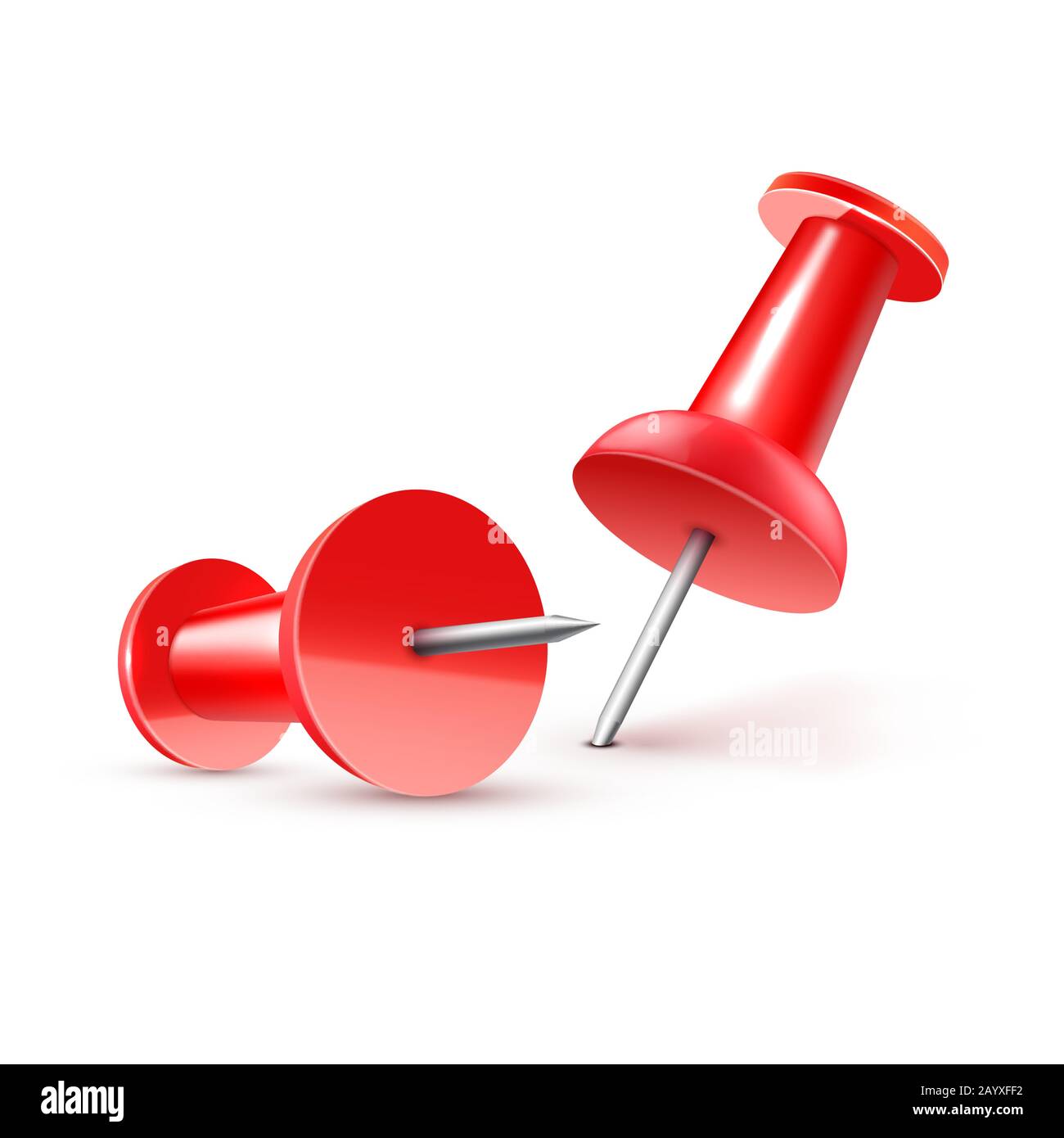 Realistic vector plastic glossy red push pin 3D vector icon on white ...