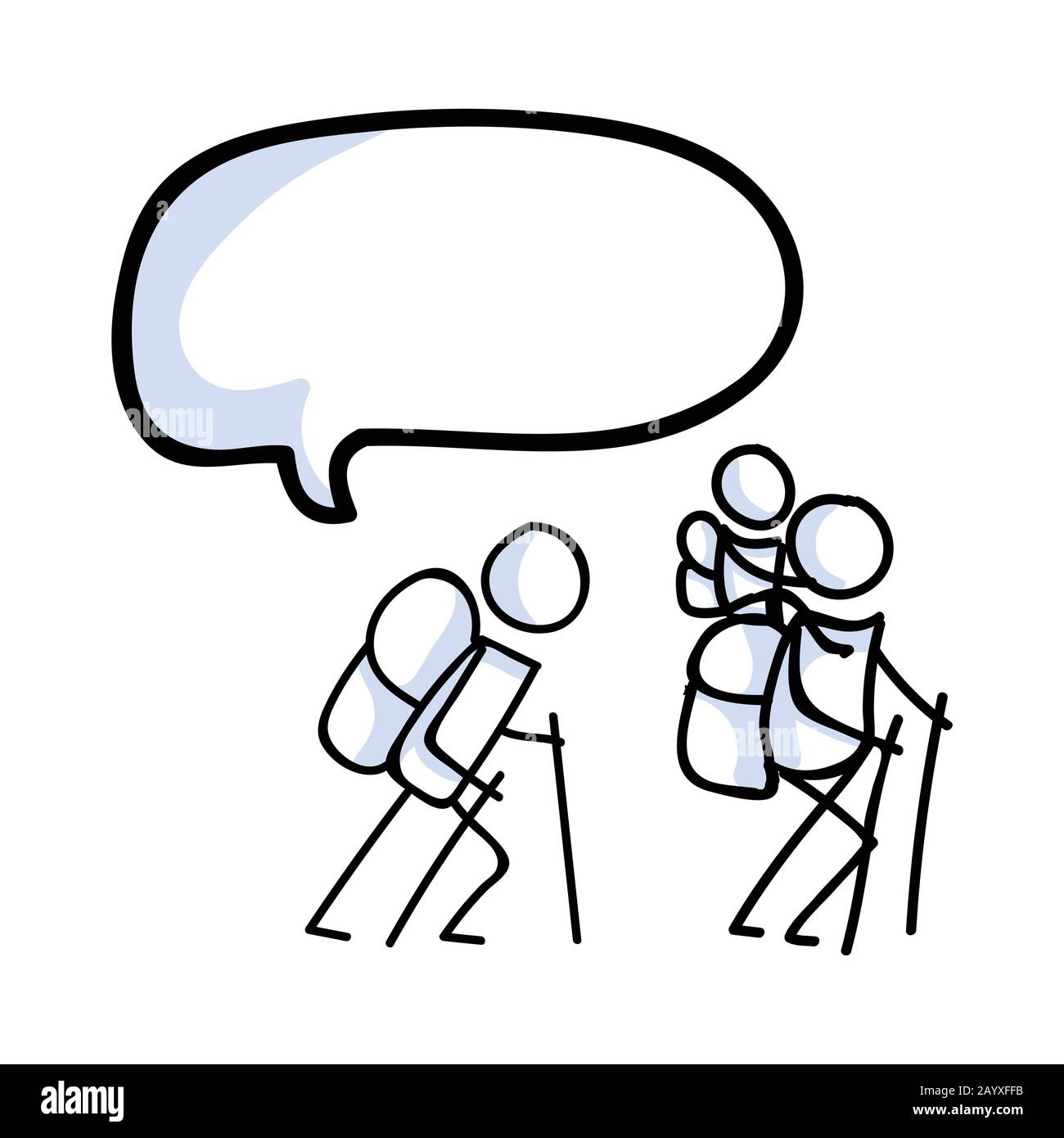 Hiking stick figure family line art icon. Carrying backpack, piggyback ...