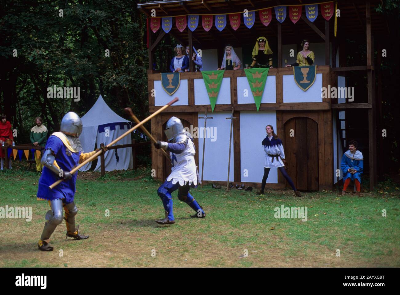 Fighting knights at a 14th Century reenactment at the Camlann Medieval ...