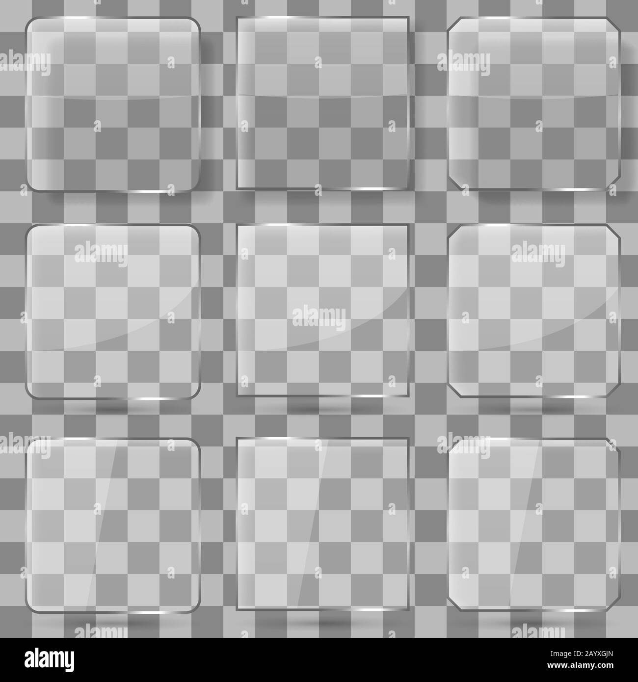 Glass square vector buttons for mobile applications. Glass frame glossy ... Glass square vector buttons for mobile applications. Glass frame glossy ...