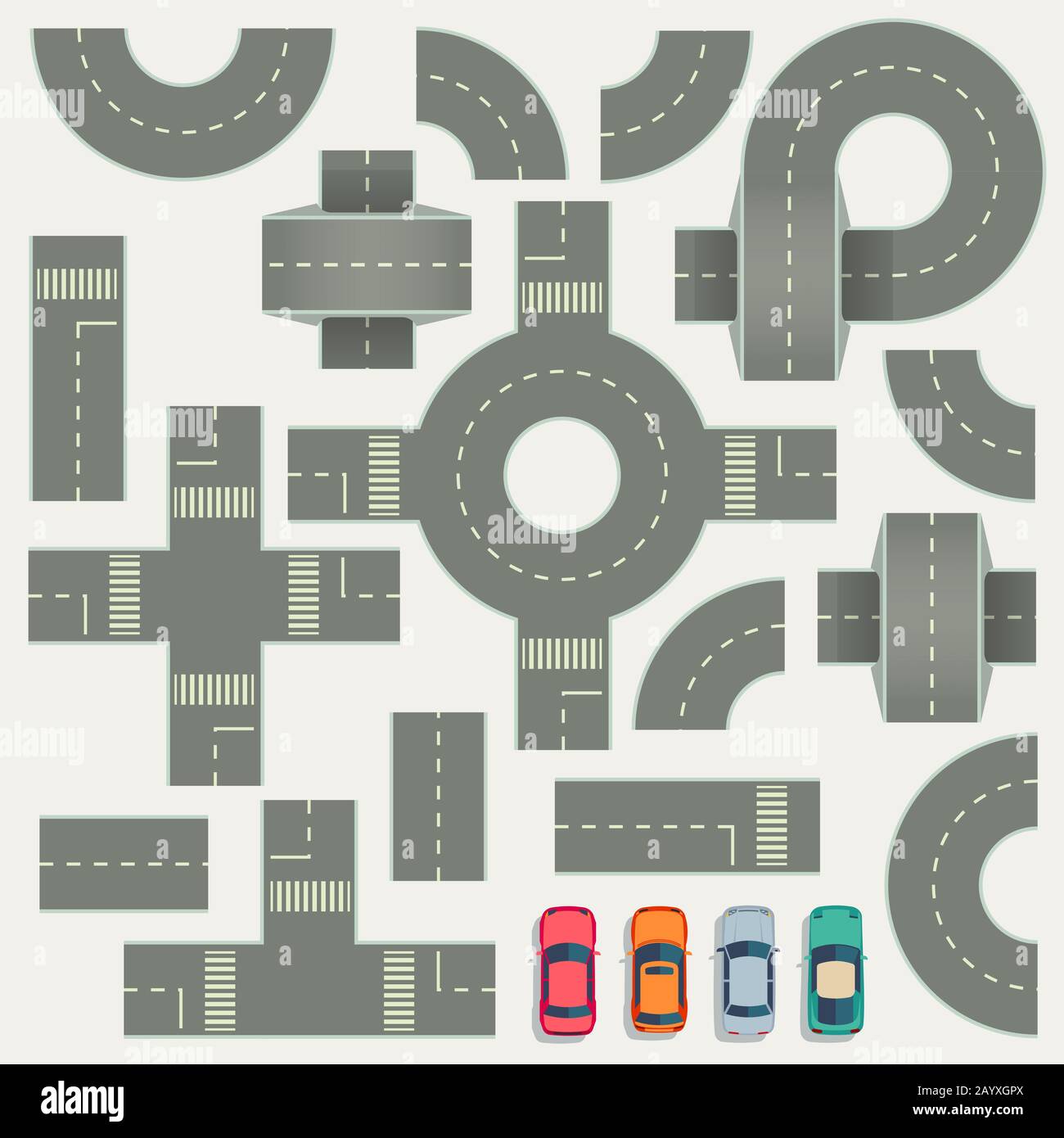 Highway road construction map top view vector elements. Part of road ...