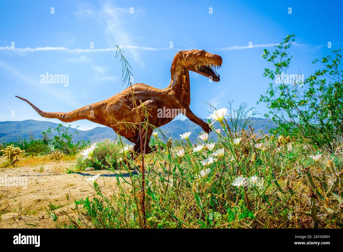 California, USA, March 2019, metal T. rex sculpture by the artist ...