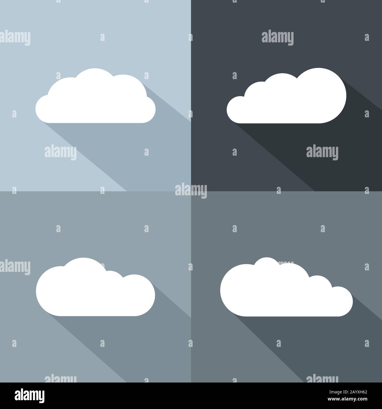 White cloud icons with long shadow. Flat cloud for emblem weather ...