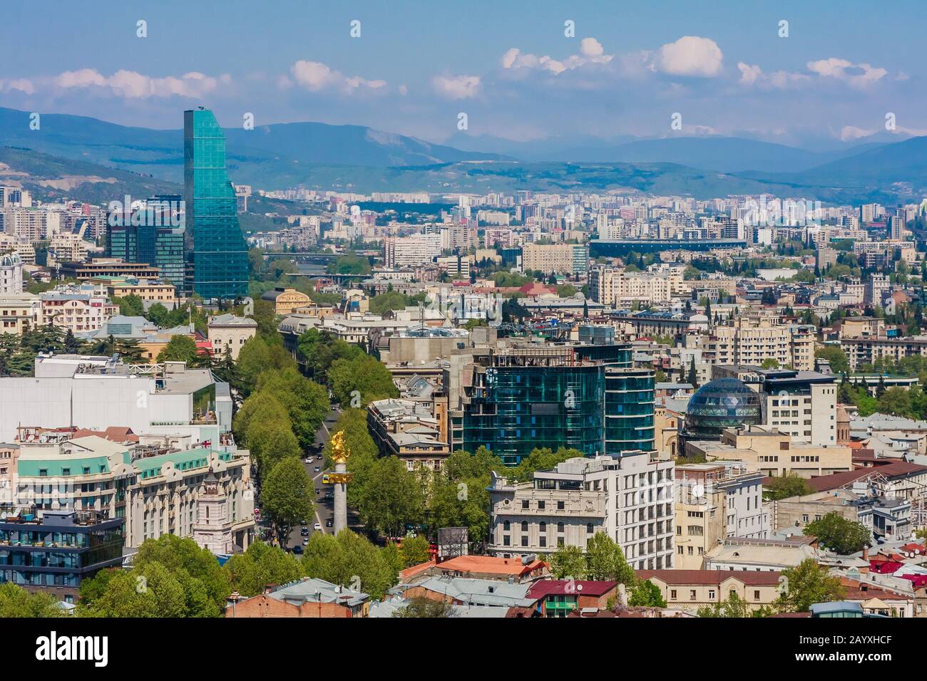 Panoramic view of Tbilisi city from Sololaki Hil, old town and modern ...