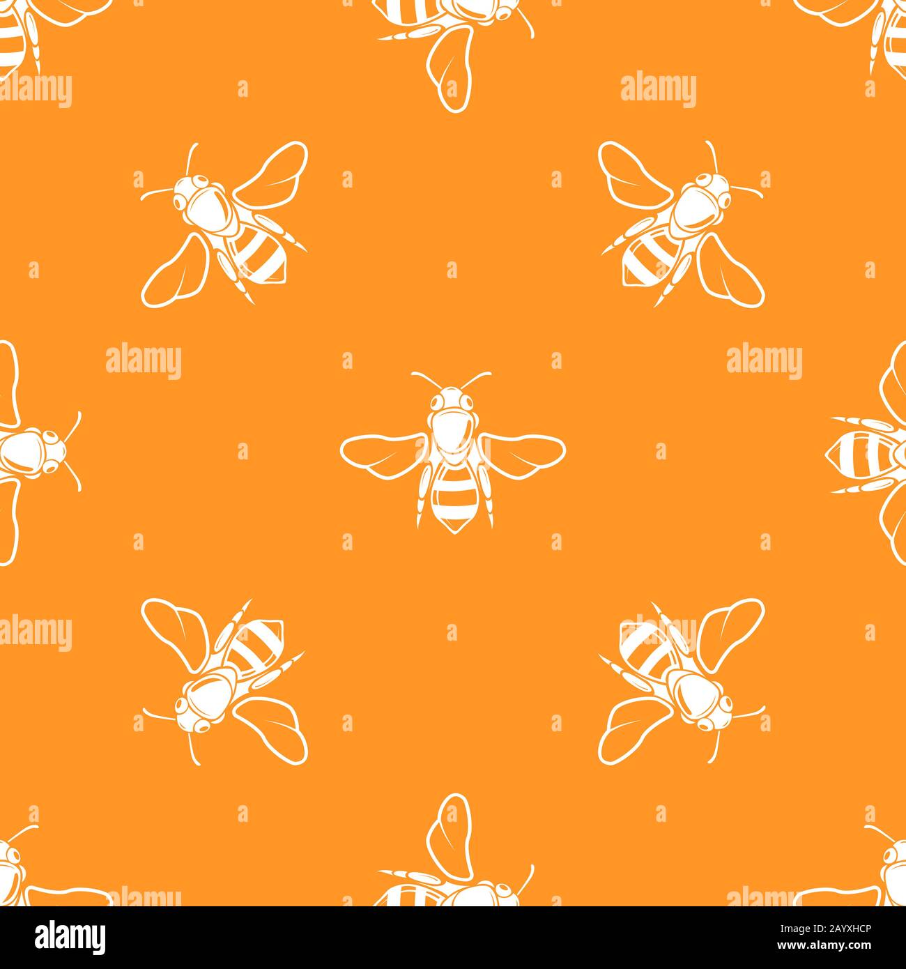 White bees orange background vector seamless pattern. Element drawing ...