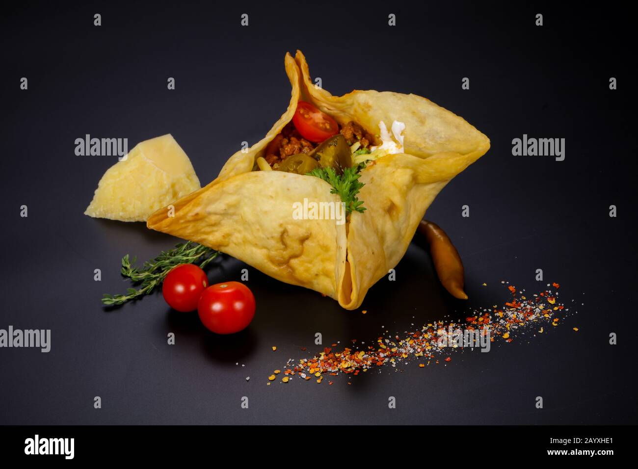 Crispy pie with minced meat and cheese Stock Photo - Alamy