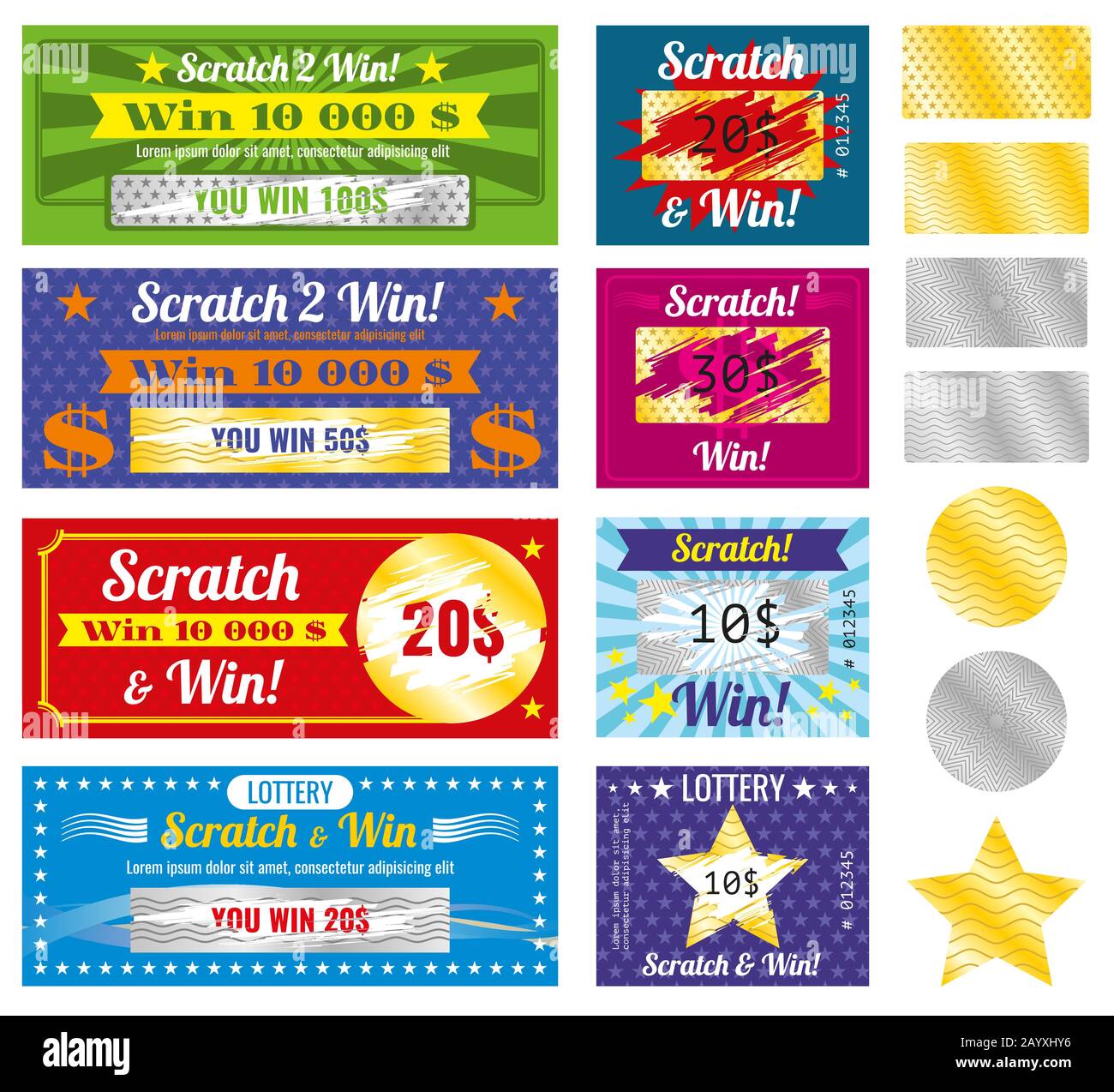 Lottery tickets of scratch and win with effect from marks. Vector set ...