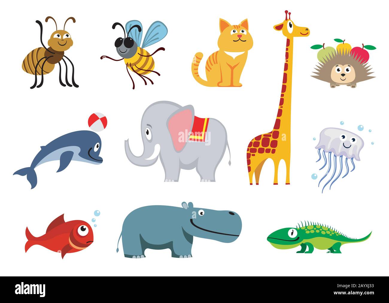 Zoo animals vector set. Wild isolated animal elephant and giraffe ...