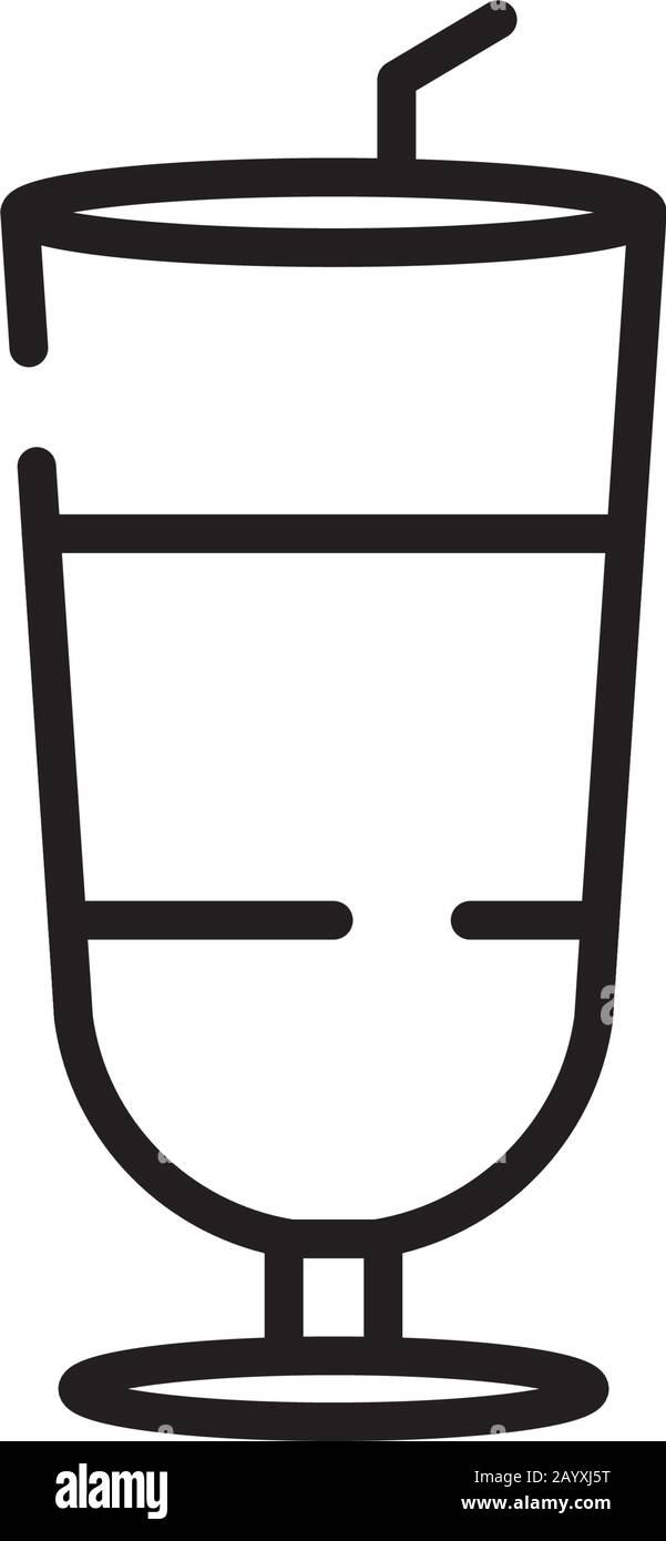 Iced Coffee Glass Line Style Icon Design Of Time Drink Breakfast Beverage Morning Store Aroma