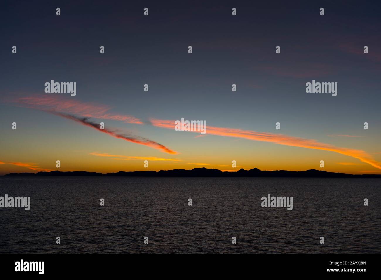 Sunrise over Isla Carmen seen from the town of Loreto, Sea of Cortez ...