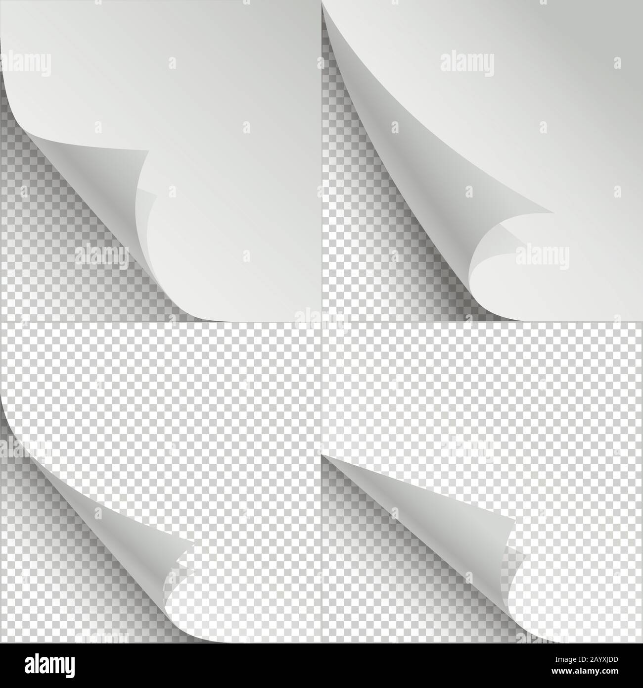 Blank sheets of paper with page curl and shadows. Sheet paper with ...