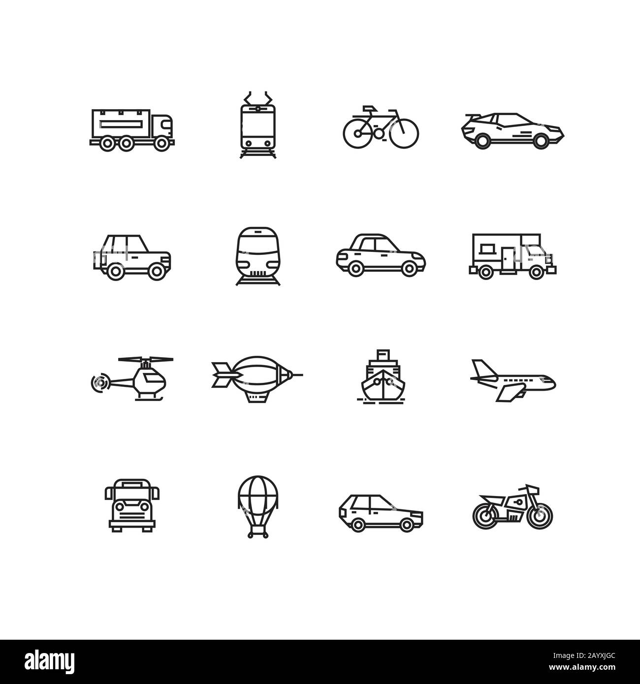Transport line icons vector set. Transport illustration bus and car for ...