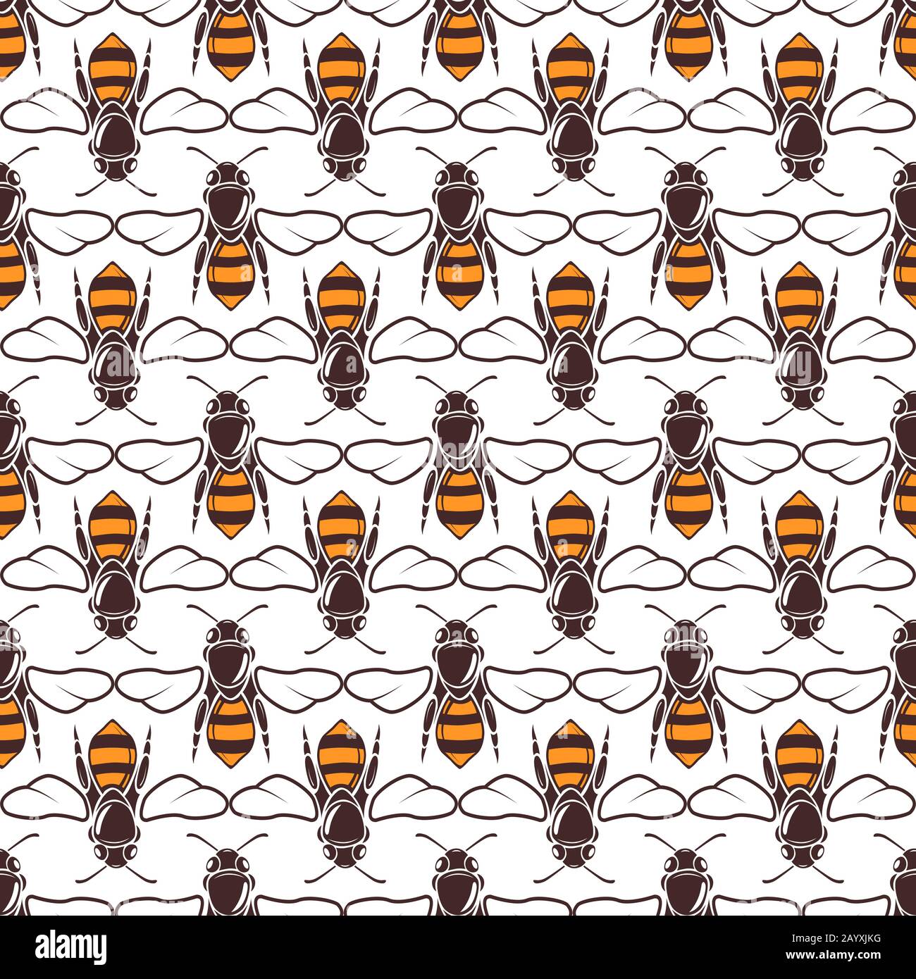 Bees vector seamless pattern over white color. Background organic and ...