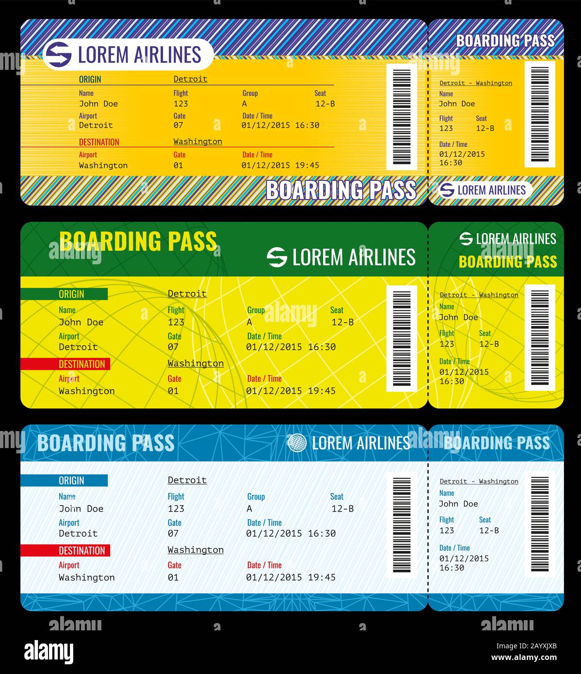 Airline Boarding Pass Modern Tickets Vector Mockup Ticket Template To