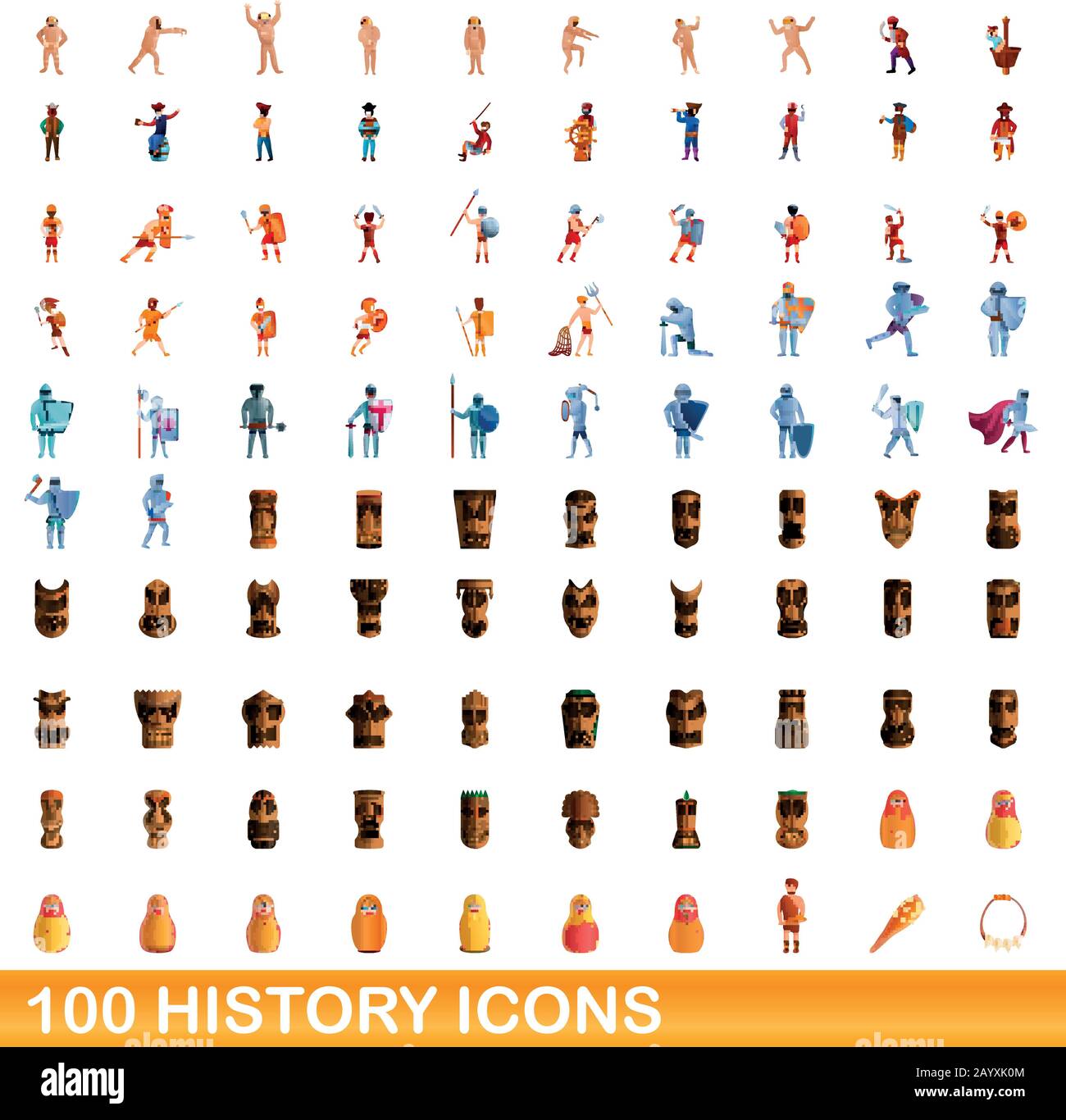 100 history icons set. Cartoon illustration of 100 history icons vector ...