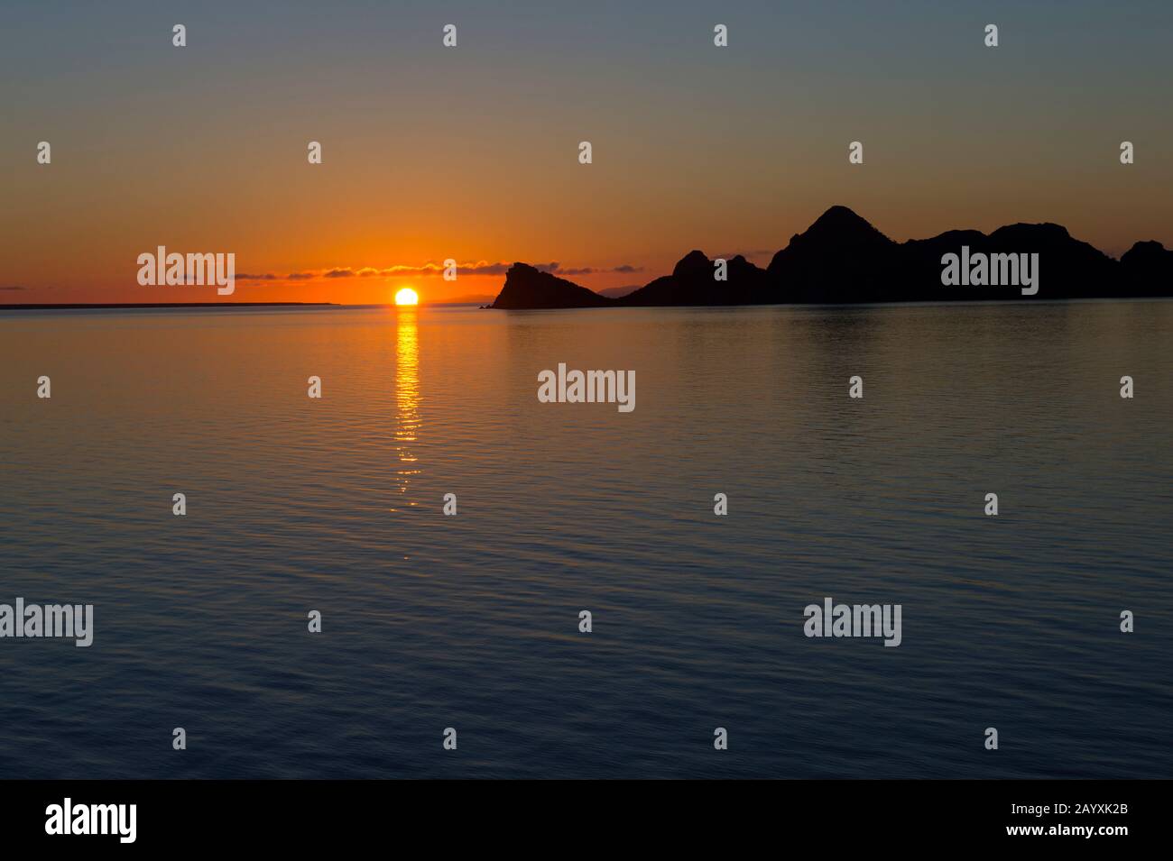 Sunrise over Isla Carmen near Puerto Escondido, Sea of Cortez, Baja ...