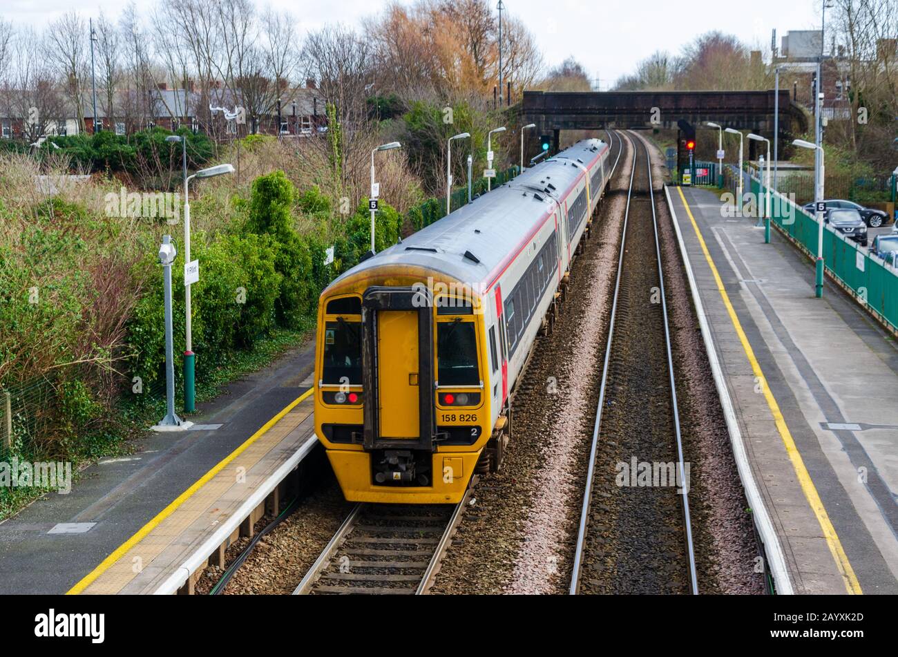 Flint, UK: Feb 11, 2020: The 2 platform Flint railway station lies on ...
