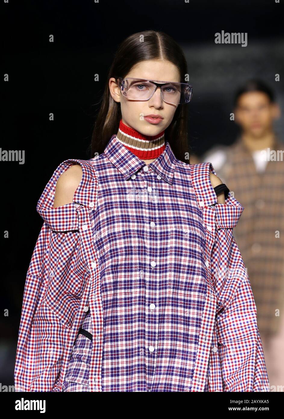 A model on the catwalk during the Burberry show at London Fashion Week ...