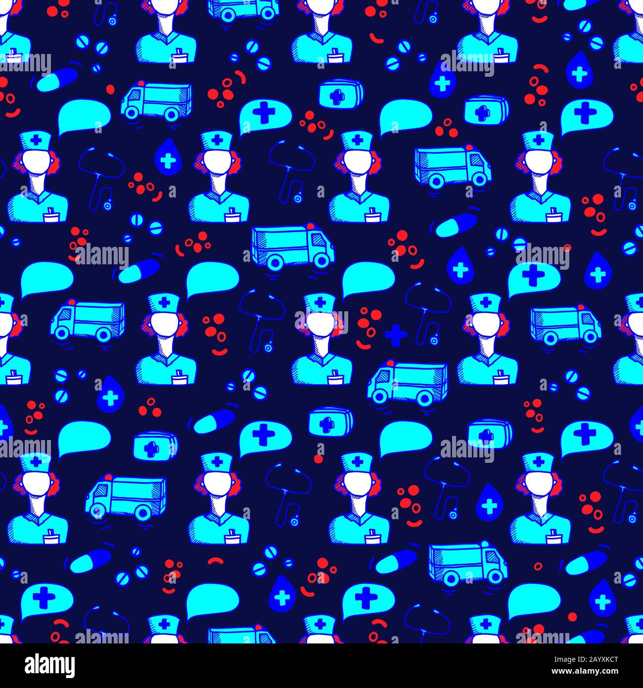 Medical seamless pattern. Children's freehand cartoon pattern on the ...