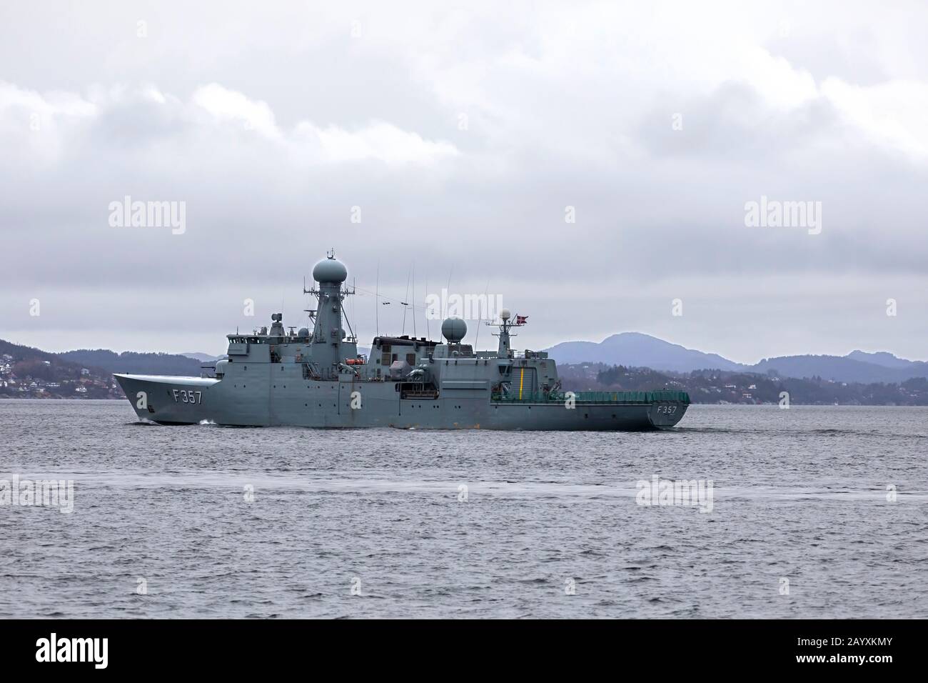 Danish patrol frigate HDMS Thetis F357 departing from the port of ...