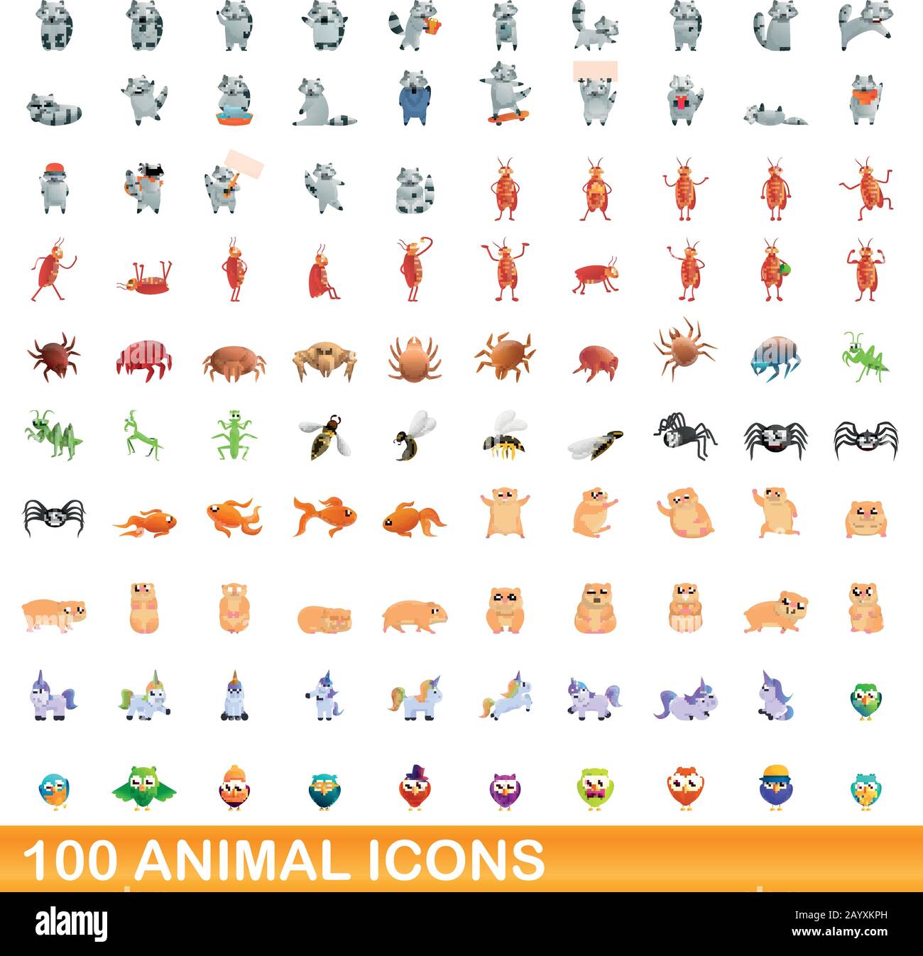 100 animal icons set. Cartoon illustration of 100 animal icons vector ...