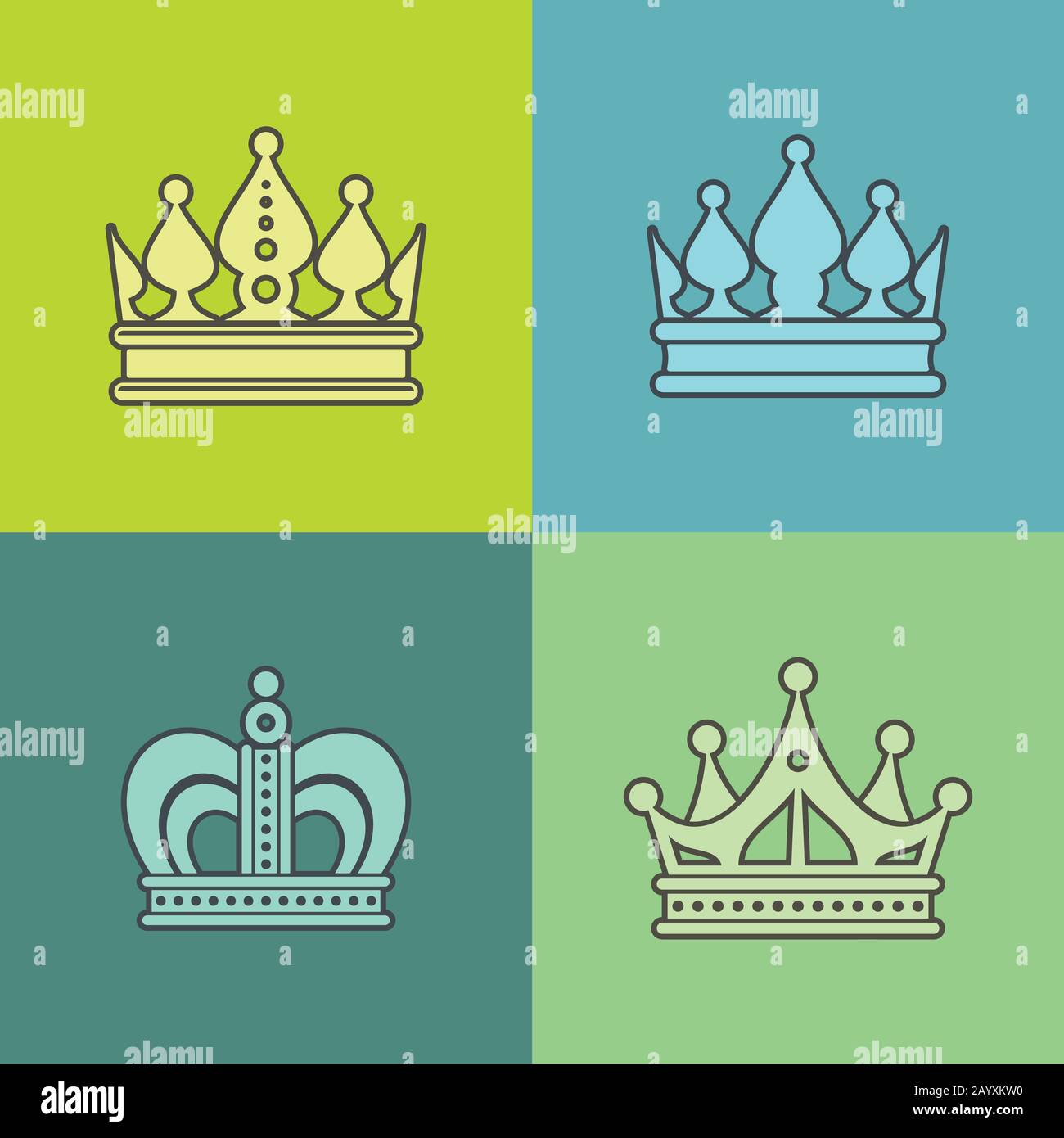 Light crown icons on color background. Design crown isolated, vector ...