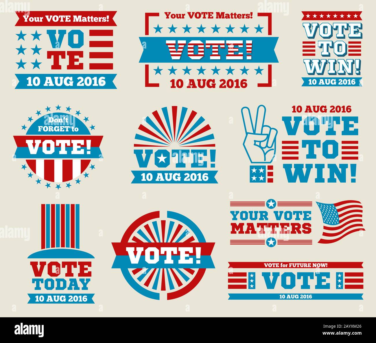 Encourage voting USA vector labels, banners set isolated Stock Vector ...
