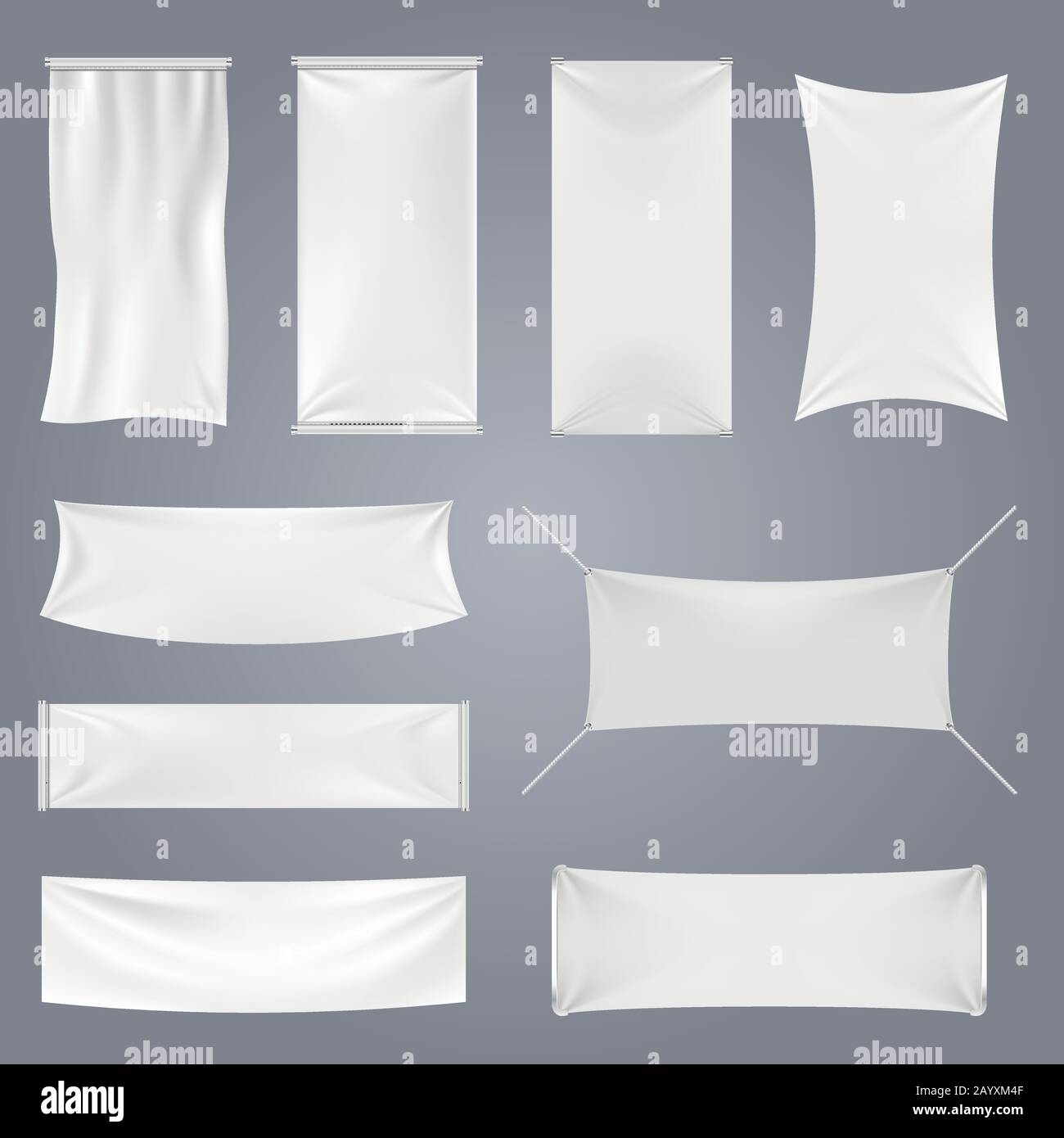 White blank textile advertising banners with folds vector templates ...