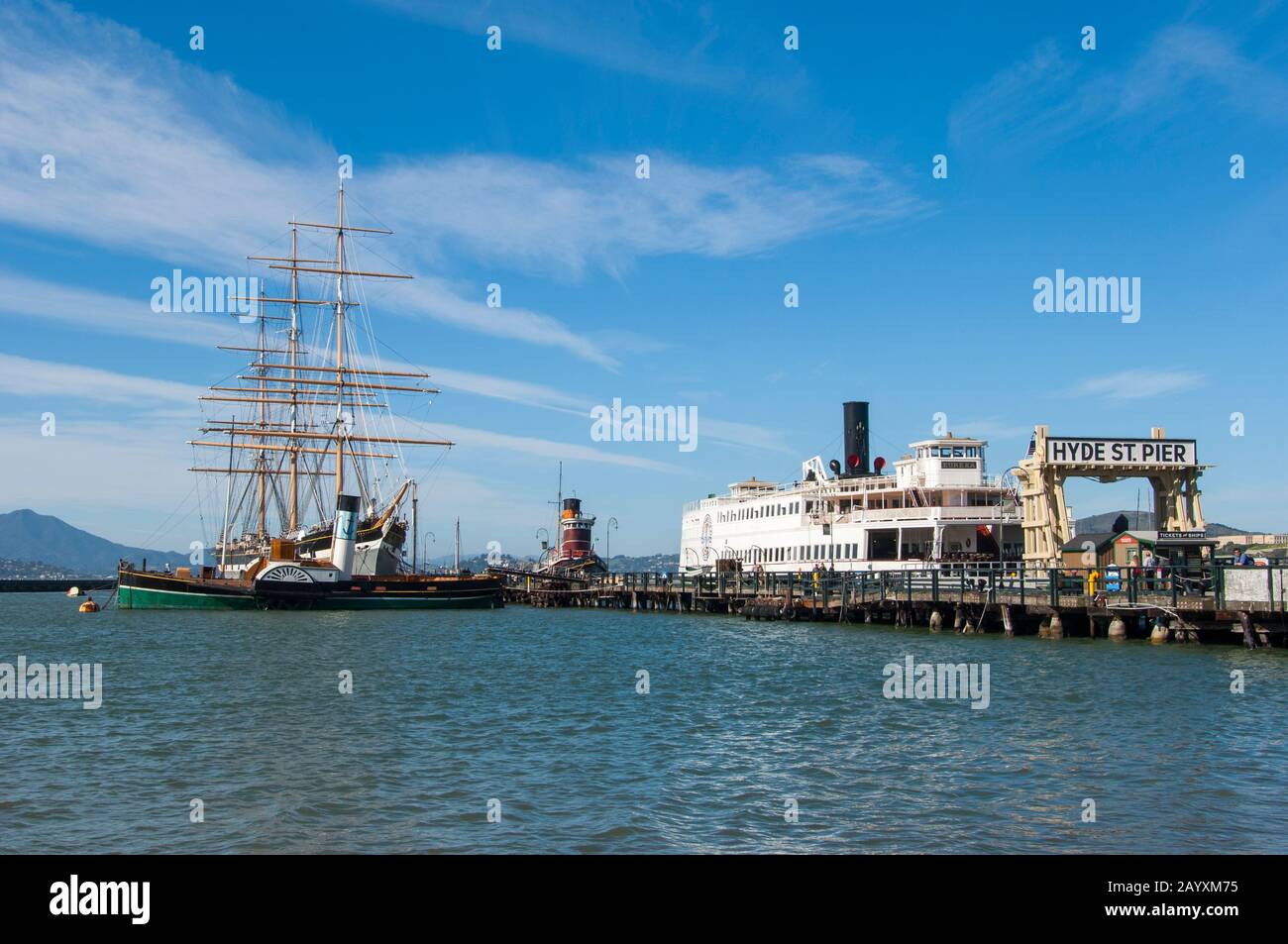 The three-masted and square-rigged Balclutha, built in Scotland in 1886 ...