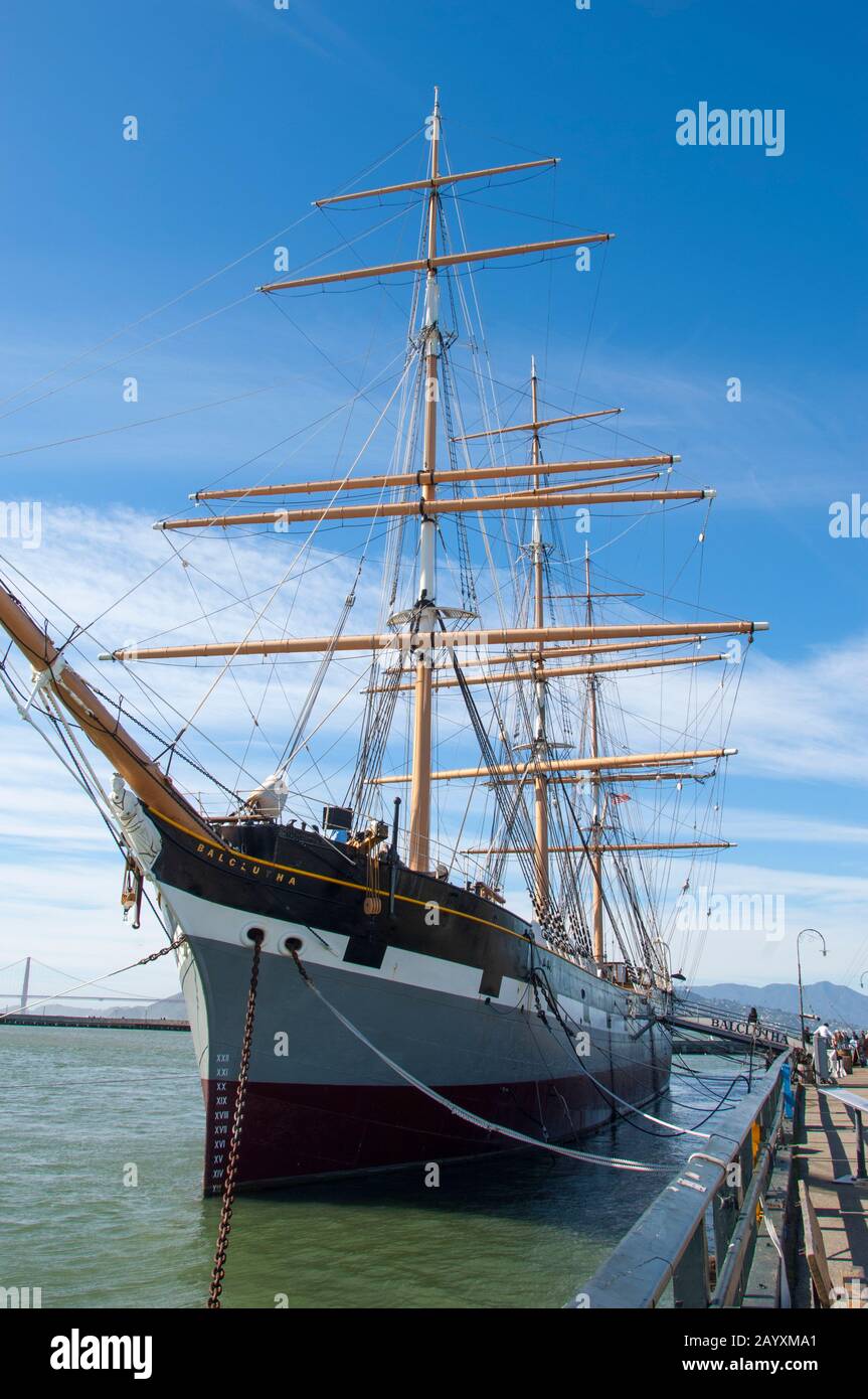The three-masted and square-rigged Balclutha, built in Scotland in 1886 ...
