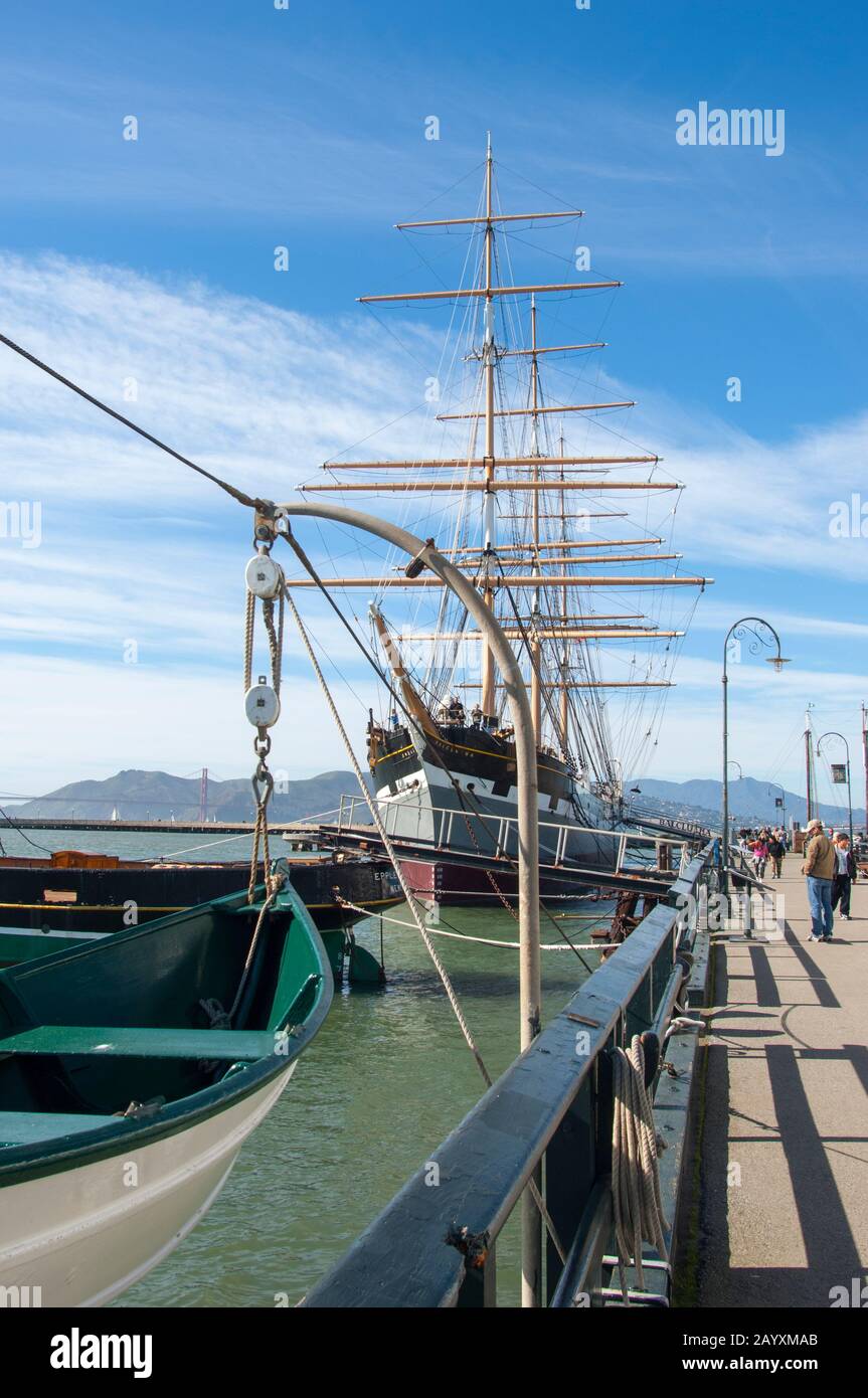 The three-masted and square-rigged Balclutha, built in Scotland in 1886 ...