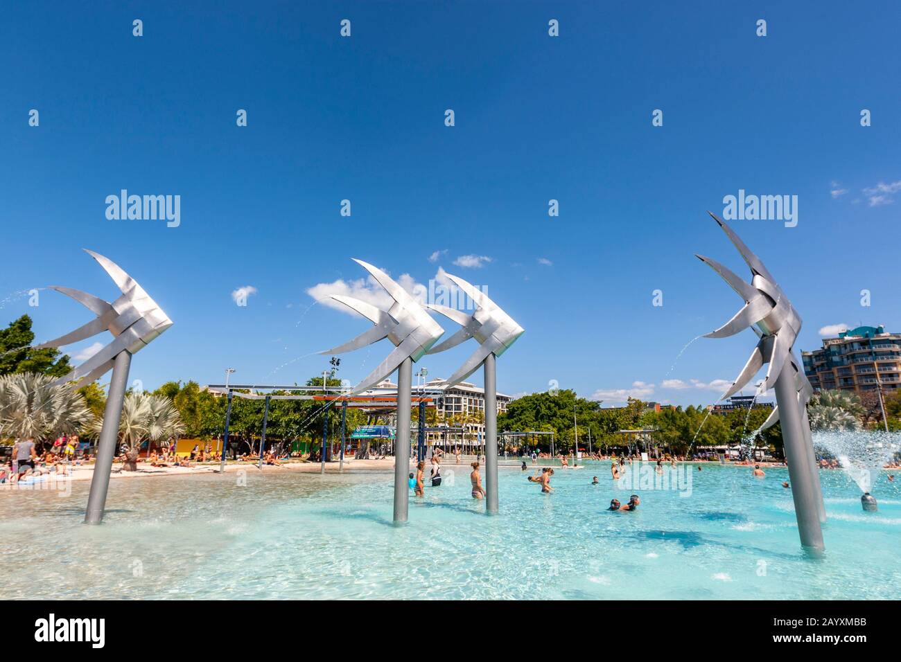 The Woven Fish sculptures by Artist Brian Robinson and people bathing ...