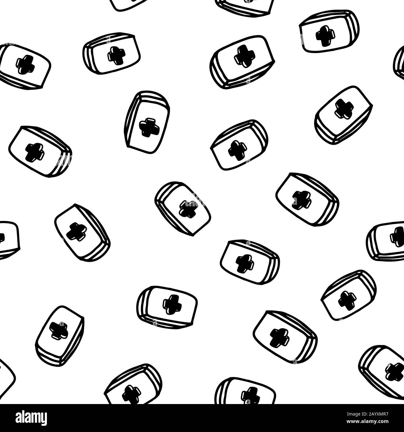Medical seamless pattern with first aid kit in doodle style isolated on ...