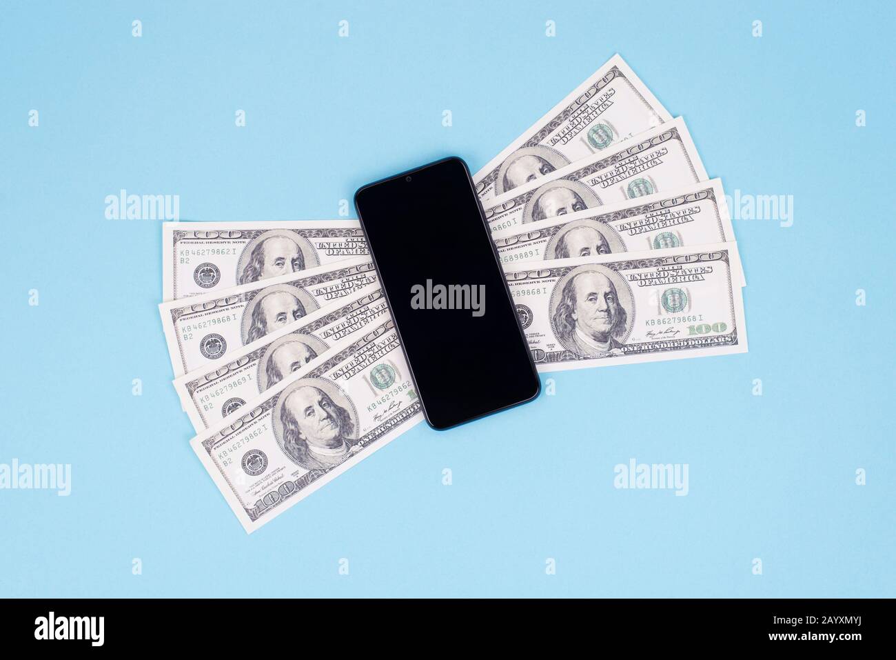 Easy and quick money send concept. Top above flat lay close up view ...