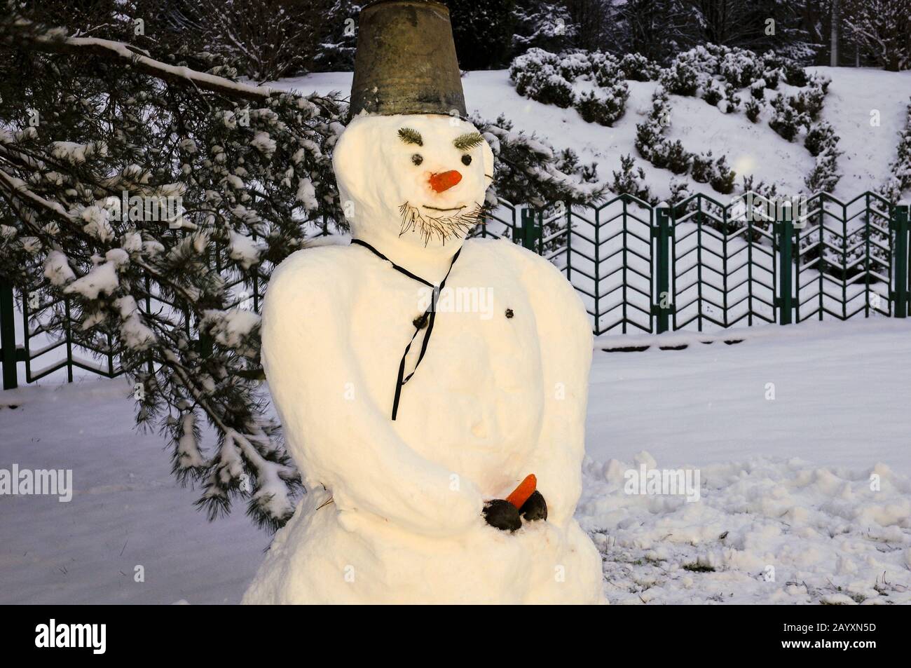 Winter snowman made by hand Stock Photo - Alamy