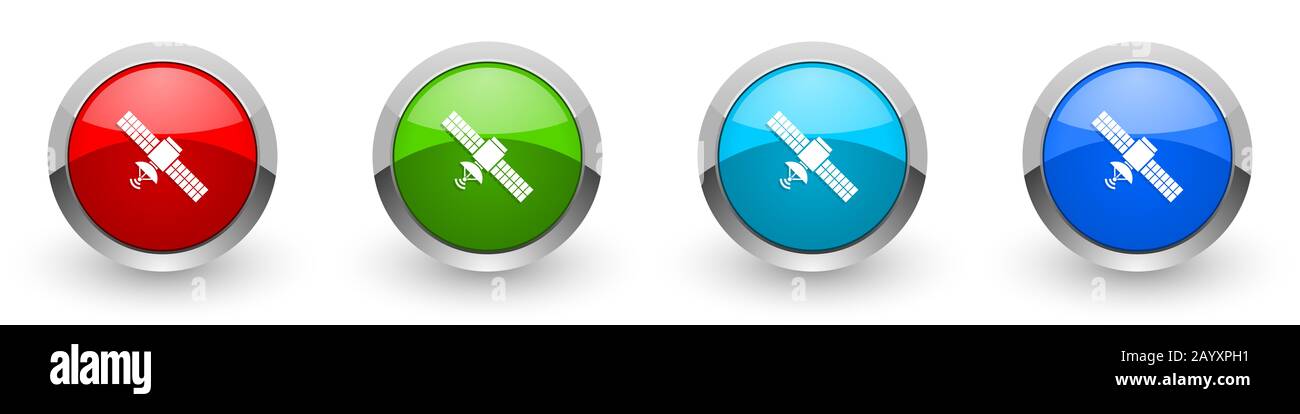 Satellite silver metallic glossy icons, connection, communication ...