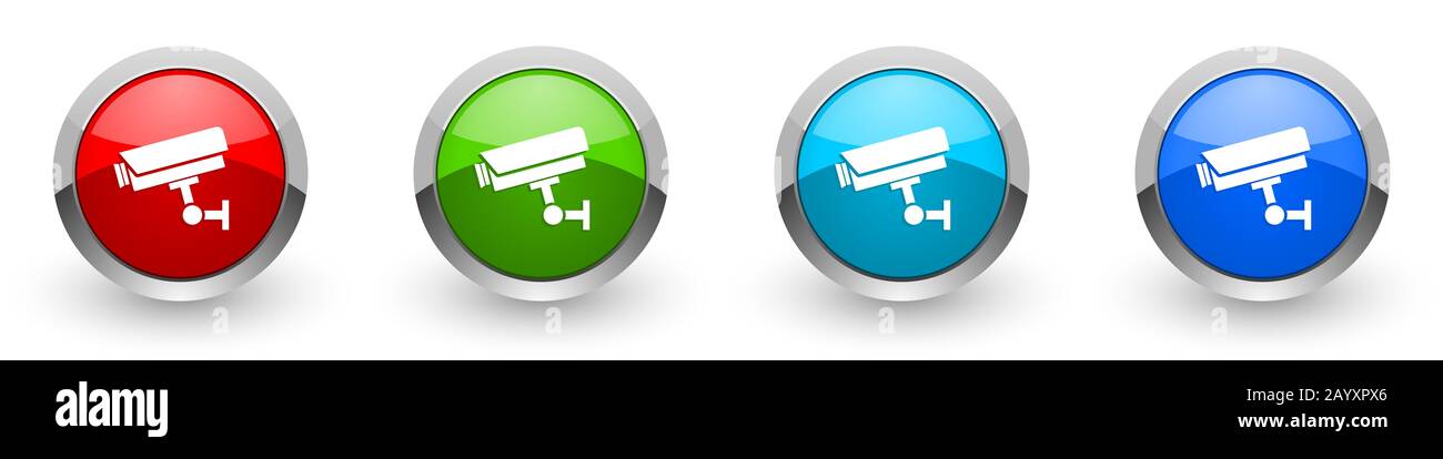 Cctv camera silver metallic glossy icons, concept set of modern design ...