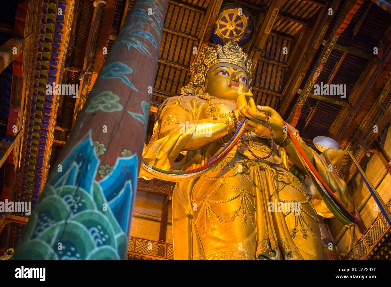 Mongolia'?s largest standing, 60 feet tall Buddha inside temple at ...