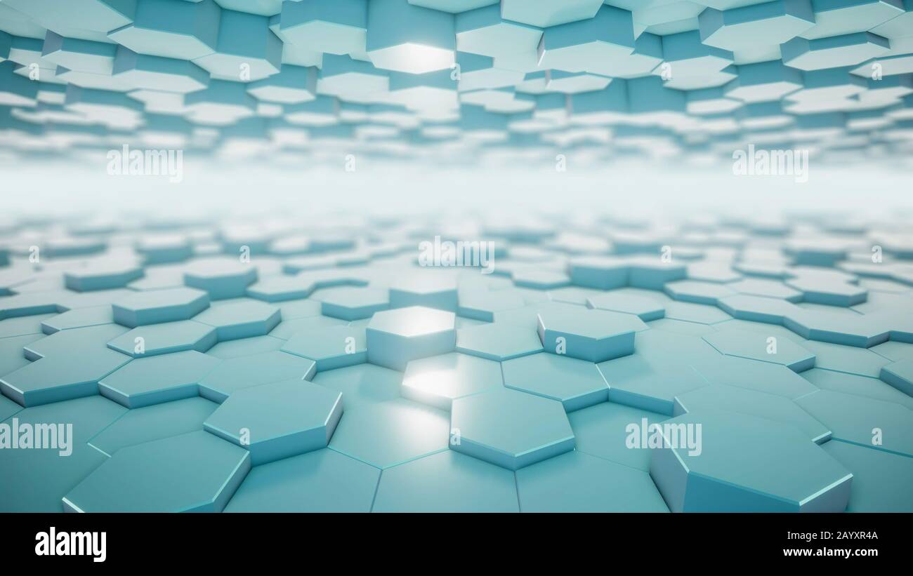 3D rendering of abstract hexagonal geometric surfaces in virtual space ...