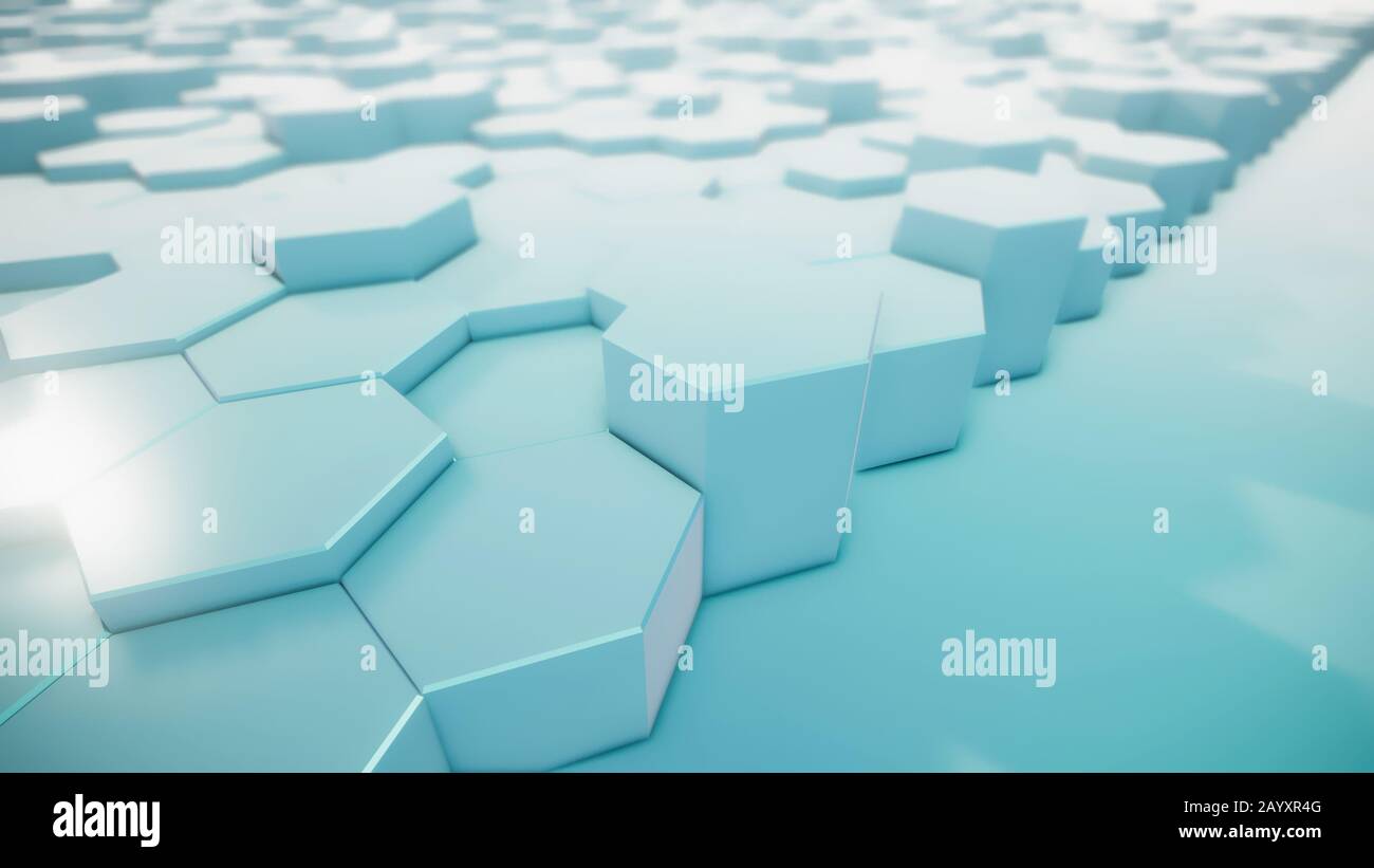 3D rendering of abstract hexagonal geometric surfaces in virtual space ...