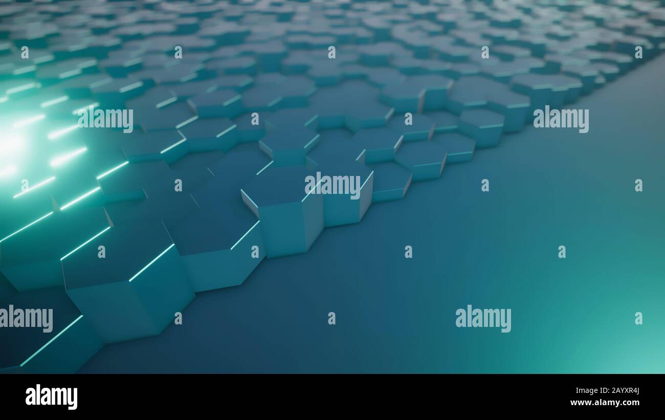 3D rendering of abstract hexagonal geometric surfaces in virtual space ...