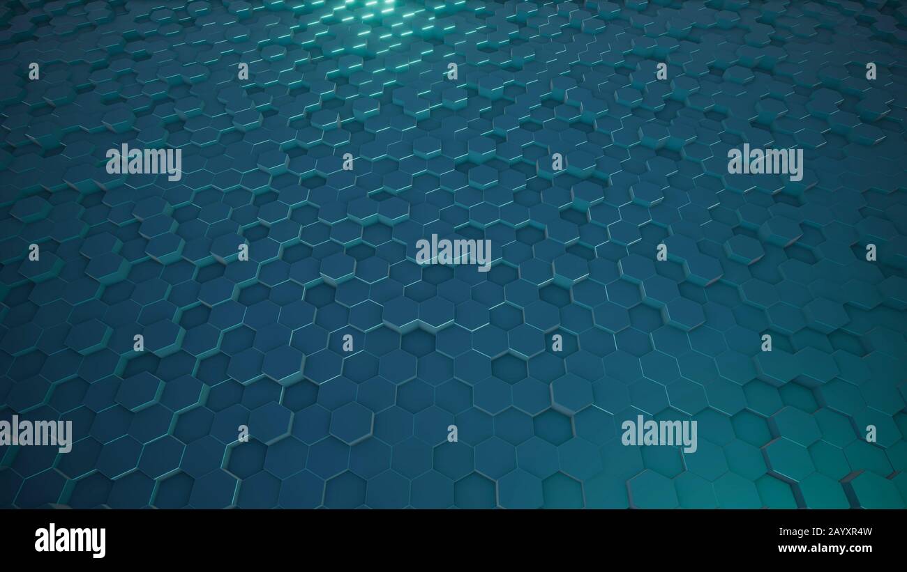 3D rendering of abstract hexagonal geometric surfaces in virtual space ...