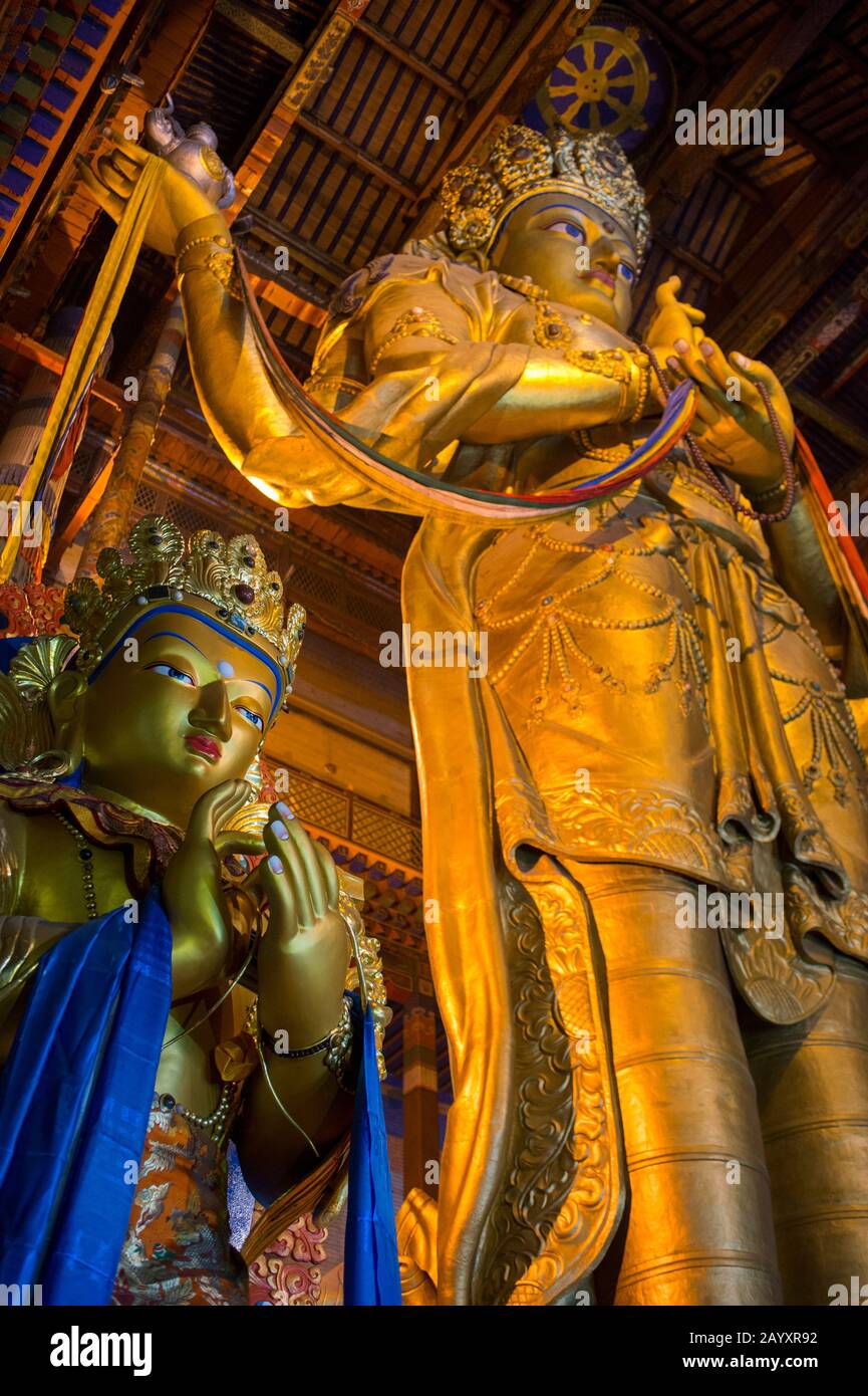 Mongolia?s largest standing, 60 feet tall Buddha inside temple at ...