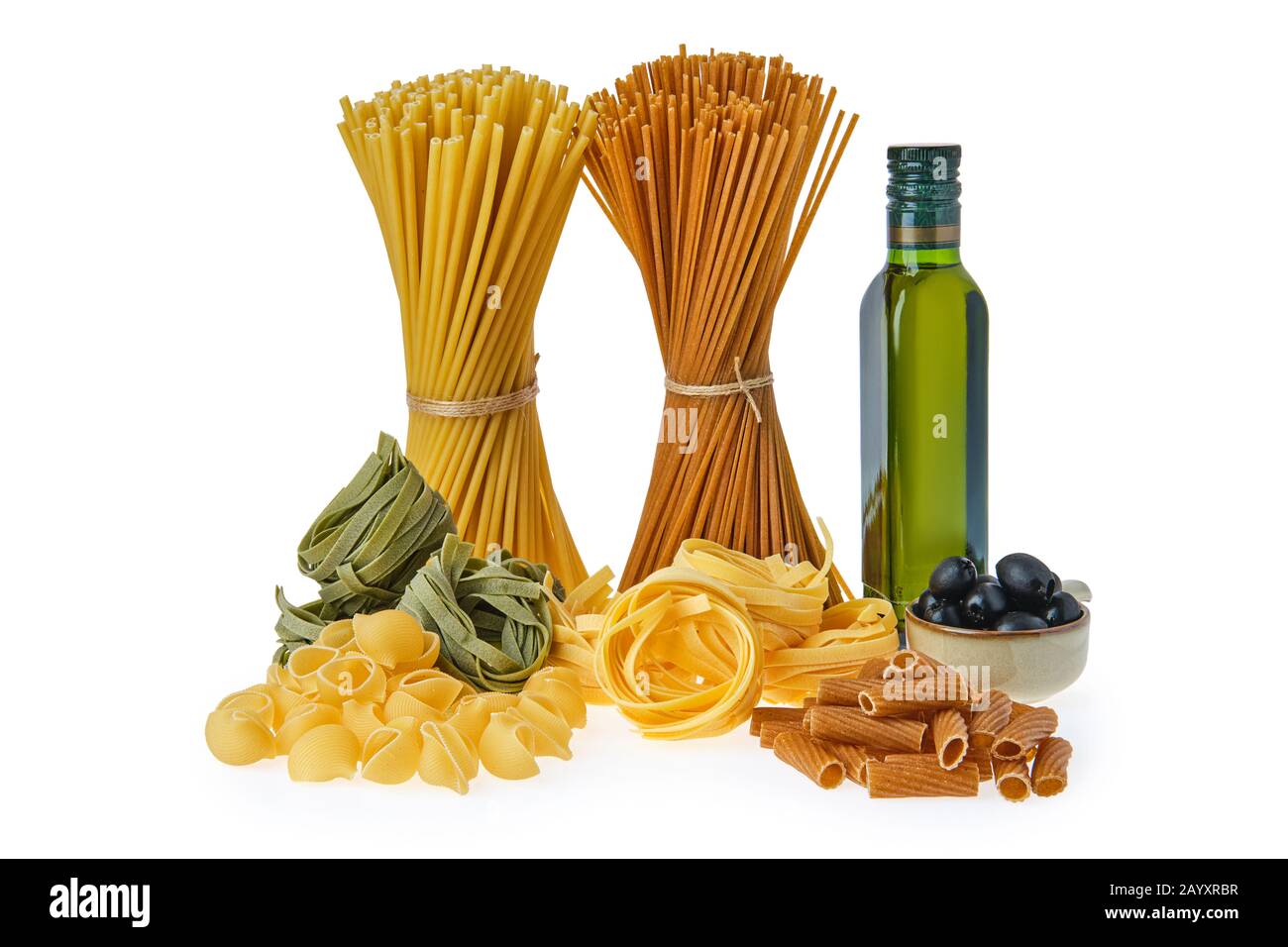 Various kinds of pasta isolated on white Stock Photo - Alamy