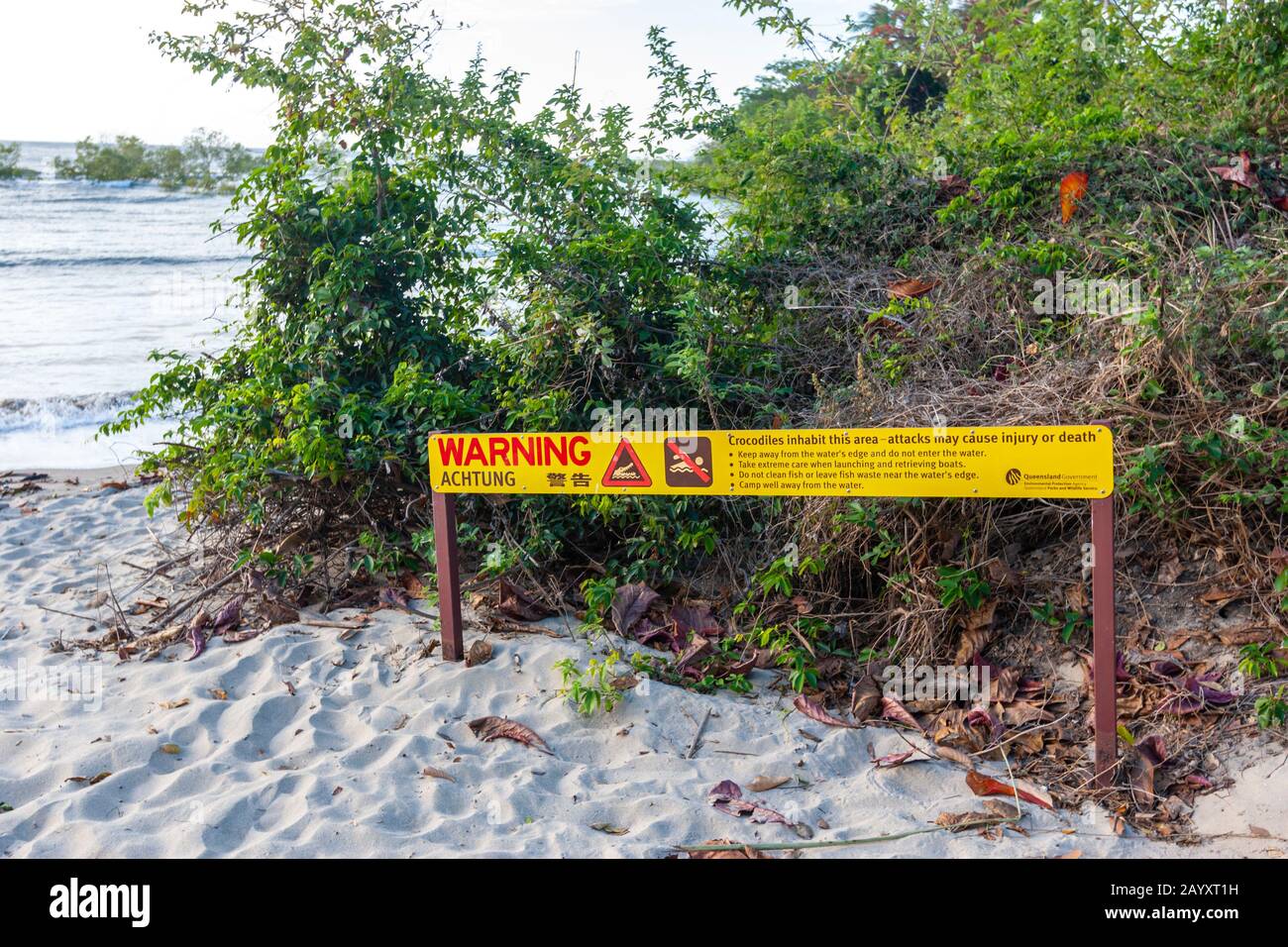 Sign warning about crocodiles in Port Douglas, Queensland, Australia ...