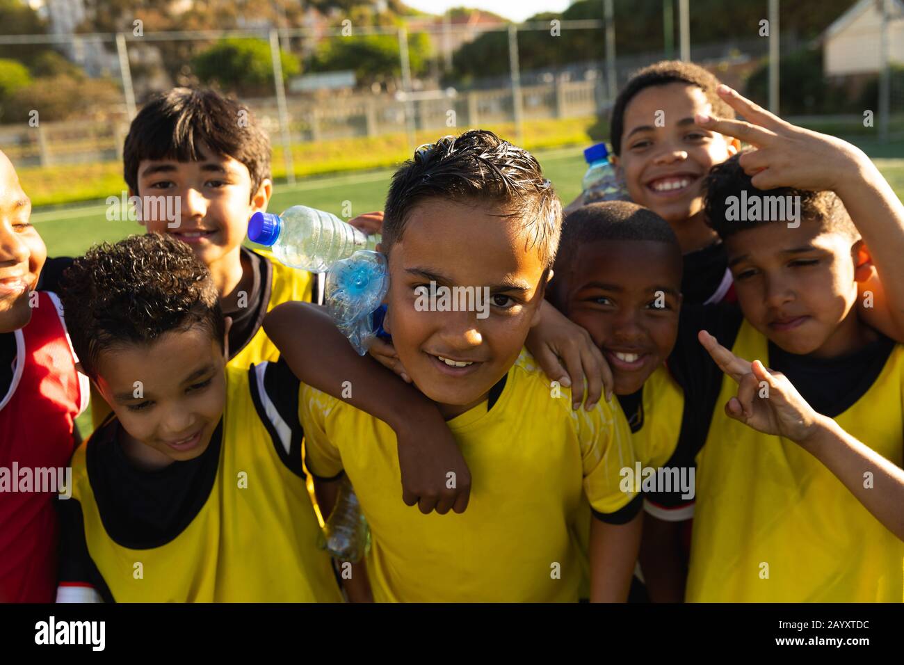 Soccer team looking at the camera Stock Photo - Alamy