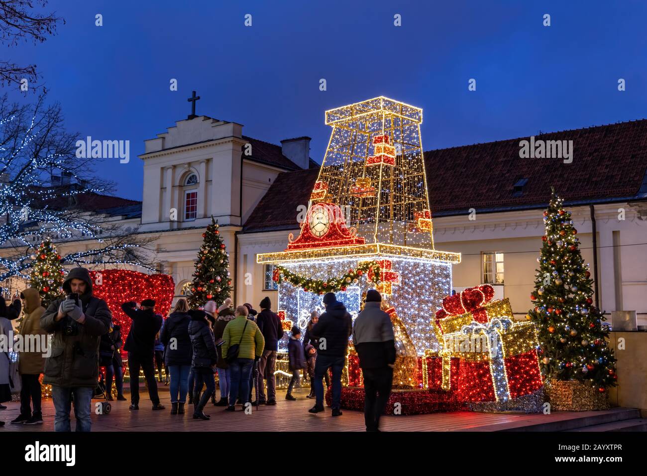 Warsaw, Poland - December 27, 2019: People watching Christmas season ...